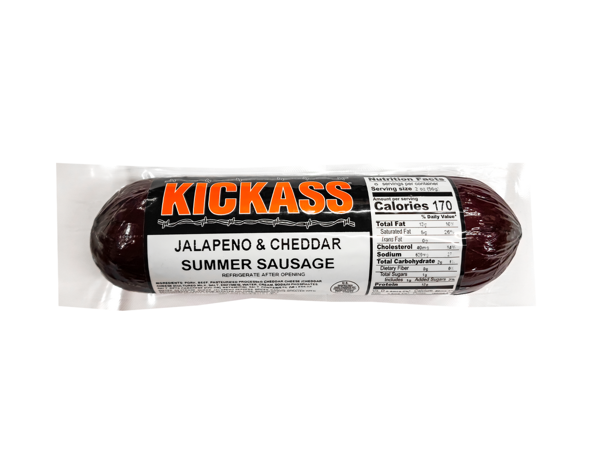 KICKASS JALAPENO CHEDDAR SUMMER SAUSAGE - 12OZ – Kickass Snacks Inc.